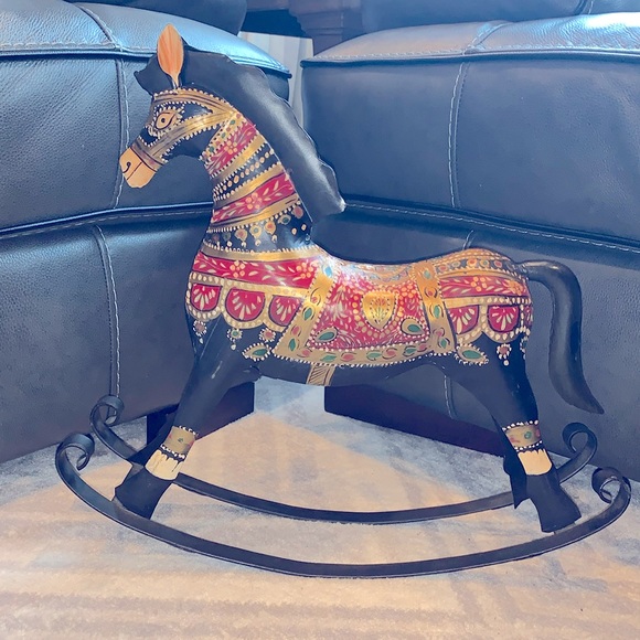 Accents | Large Painted Folk Art Metal Rocking Horse | Poshmark